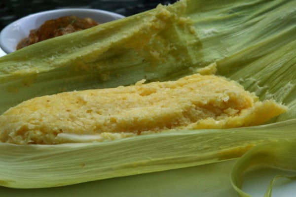 Humitas or steamed fresh corn cakes / Fresh corn tamales